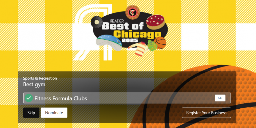 Nominate FFC to win Chicago Reader's Best Gym in Chicago for 2025! - Fitness Formula Clubs